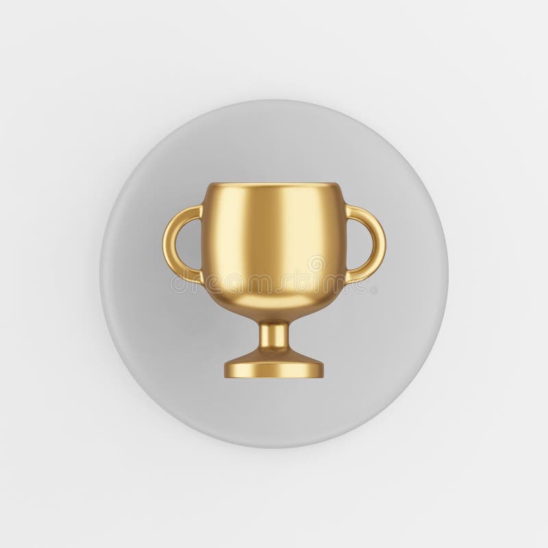 Winner Gold Cup Icon. 3d Rendering Round Gray Key Button, Interface Ui ...