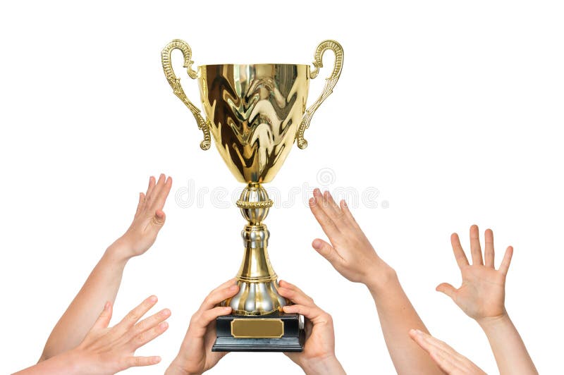 Winner Holding Trophy Hands Many Hands Raised Up Stock Photos - Free ...