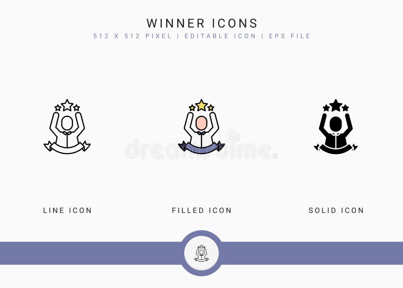 Winner Icons Set Vector Illustration with Solid Icon Line Style. Award ...