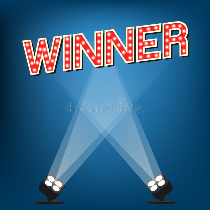 Winner Label on Stage with Blue Background Stock Vector - Illustration ...