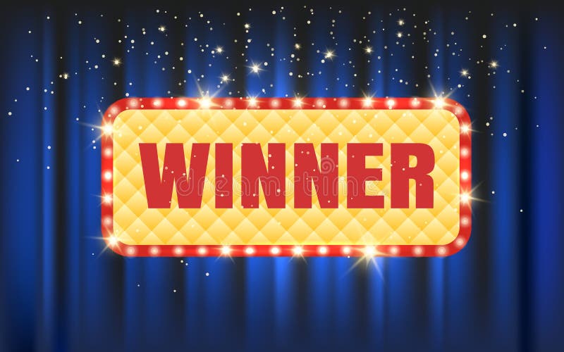 Winner Frame Label Shiny Banner With Glowing Lamps And Gold. Lottery ...