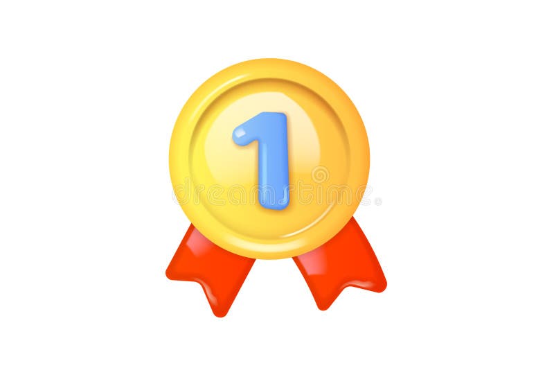 Winner Medal with Ribbon. 3d Vector Icon Stock Vector - Illustration of ...