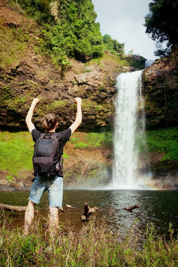 Winner Near Waterfall. Active Life Concept Stock Image - Image of climb ...
