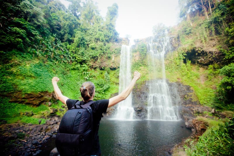Winner Near Waterfall. Active Life Concept Stock Photo - Image of alone ...