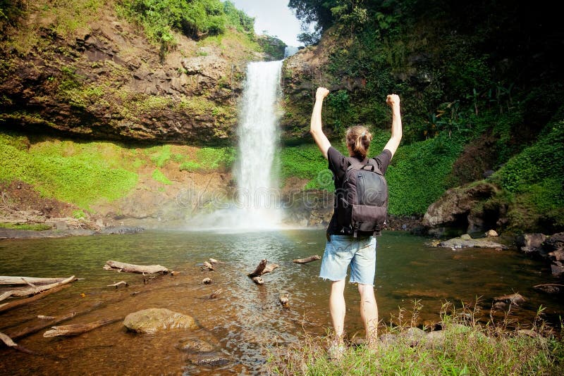 Winner Near Waterfall. Active Life Concept Stock Image - Image of ...