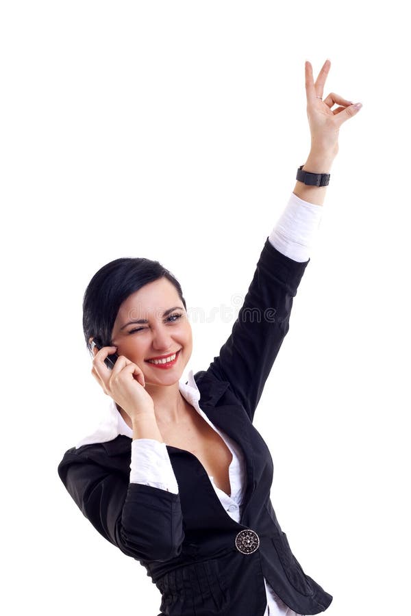 Winner on the phone stock image. Image of comfortable - 14065005