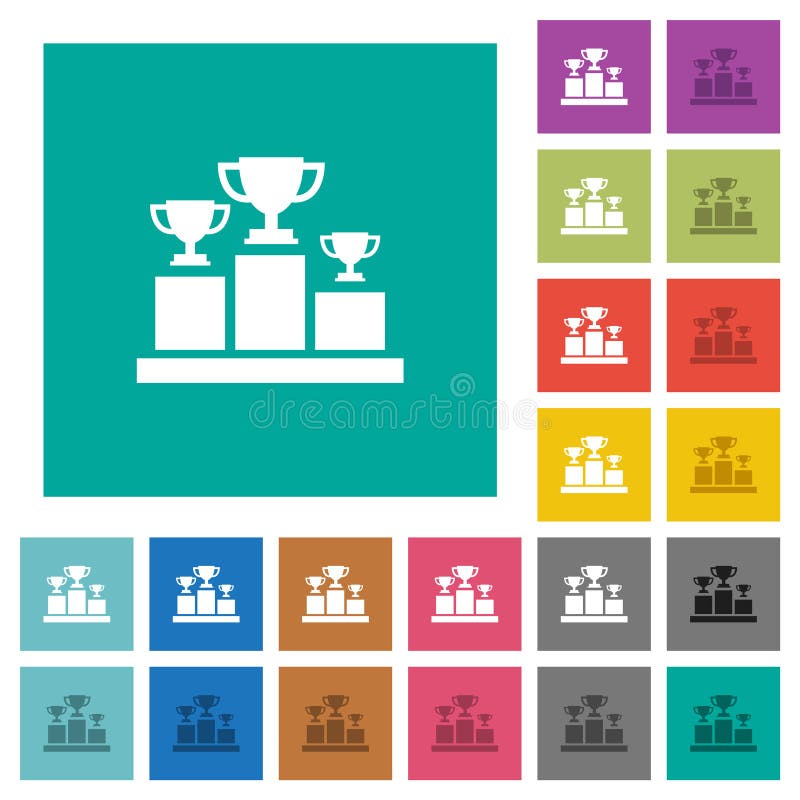 Winner Podium with Trophy Cups Square Flat Multi Colored Icons Stock ...