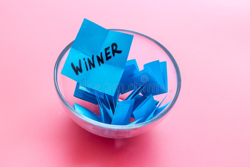 Winner Selection. Paper Pieces for Lottery in Vase on Pink Table Stock ...