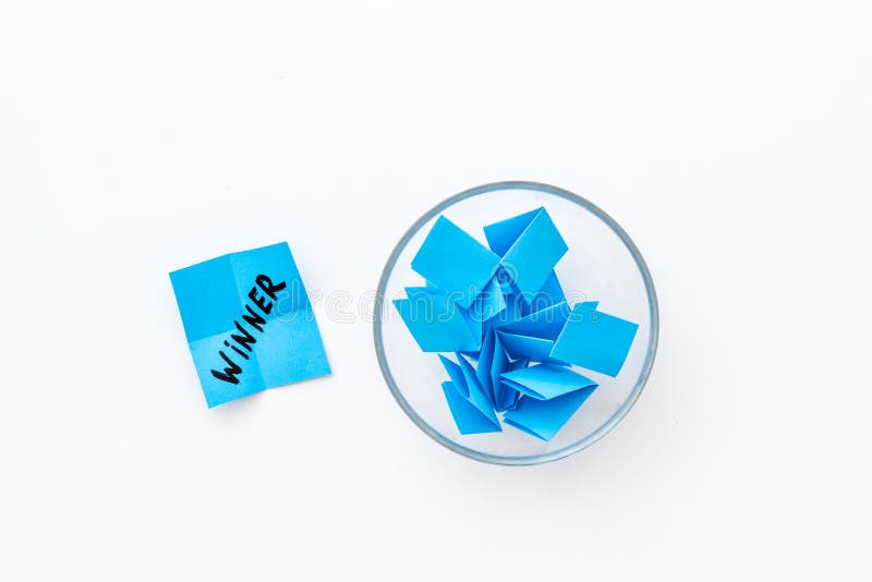 Winner Selection. Paper Pieces for Lottery in Vase on White Table from ...