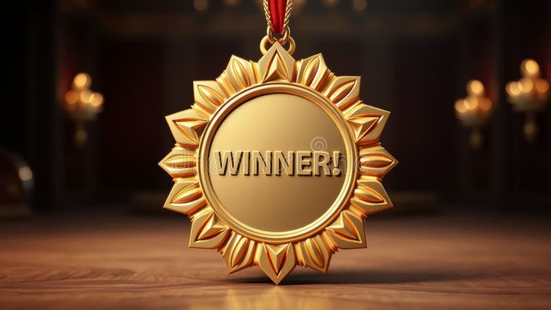 WINNER Star-Shaped Gold Medal Stock Illustration - Illustration of font ...