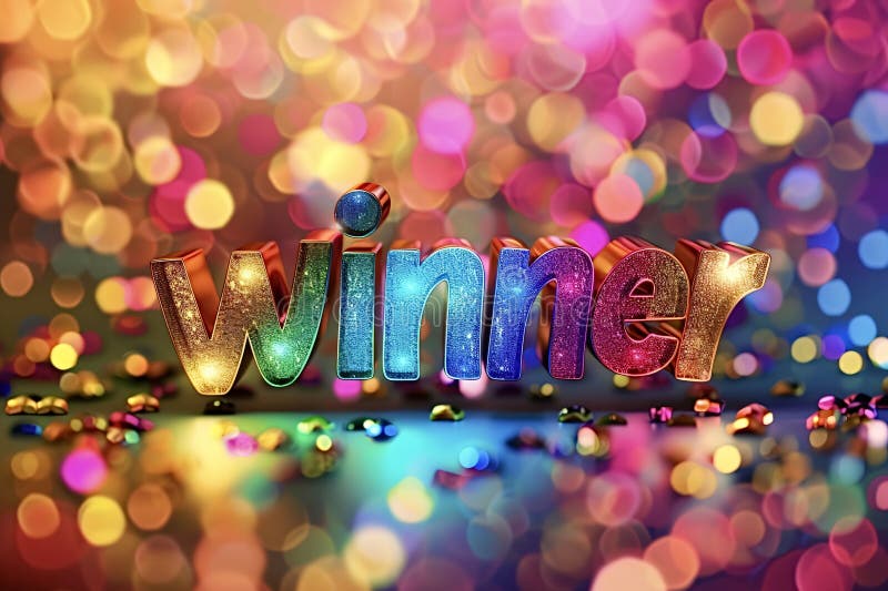Winner Text Sparkling with Colorful Glitter on a Blurred Background ...