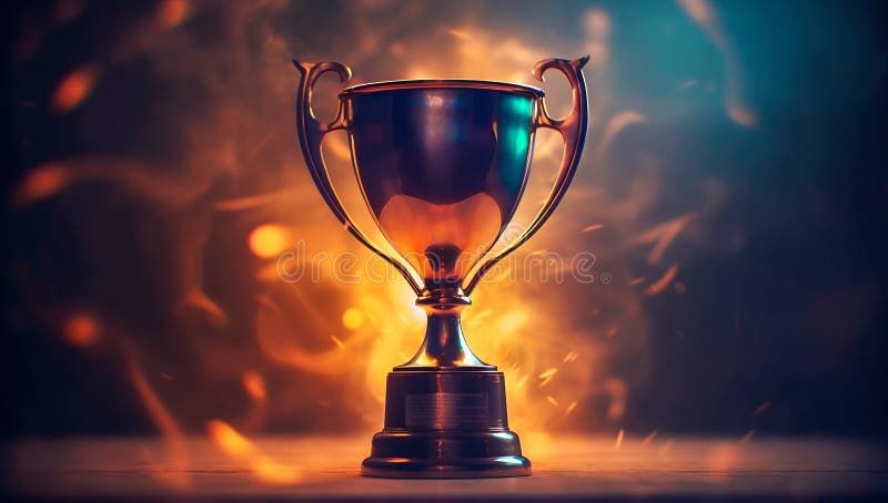 Winner Trophy with Flames and Blurred Background. Generative Ai Stock ...