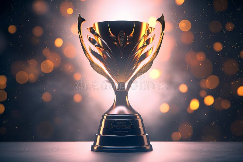 Winner Trophy at Studio Illuminated by Bright Light and Blurred Sparks ...