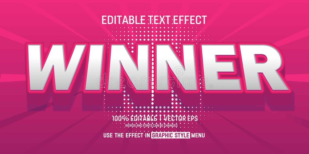 Editable Winner Vector 3d Text Effect with Modern Style Design Stock ...