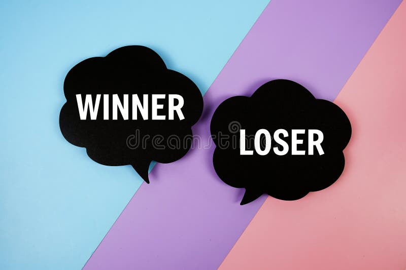 Winner Vs Loser Text on Speech Bubble Top View on Blue, Purple and Pink ...
