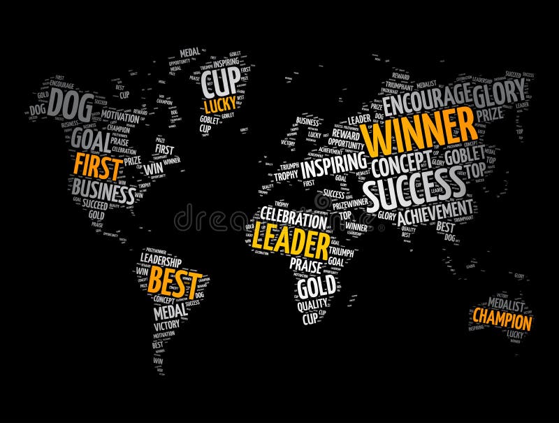 Winner Word Cloud in Shape of World Map, Concept Background Stock ...