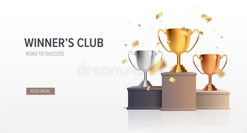 Winners Club Banner. Podium with Trophy Cups Stock Vector ...