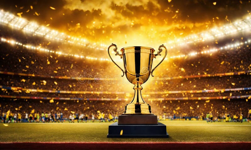 Winners Cup on the Football Field. Selective Focus Stock Illustration ...