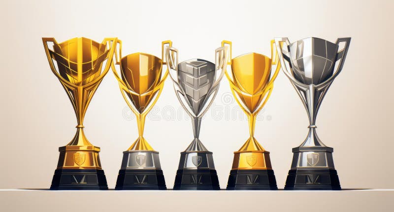 Winners Cups Stand in a Row Stock Illustration - Illustration of sign ...
