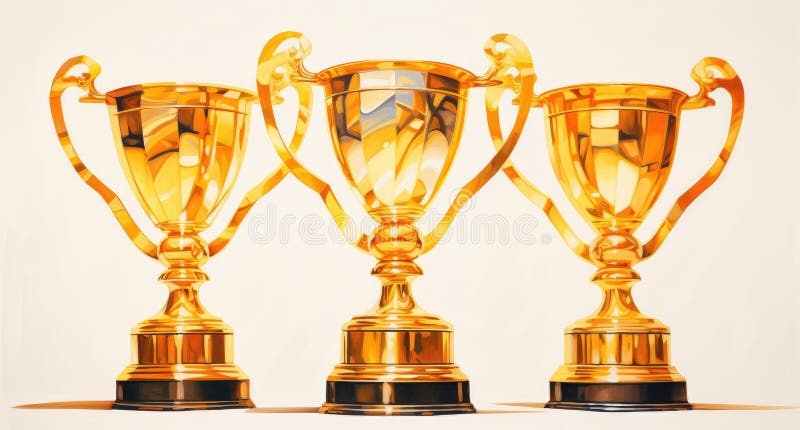 Winners Cups Stand in a Row Stock Illustration - Illustration of ...