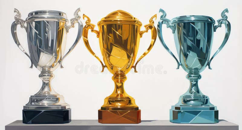 Winners Cups Stand in a Row Stock Illustration - Illustration of reward ...