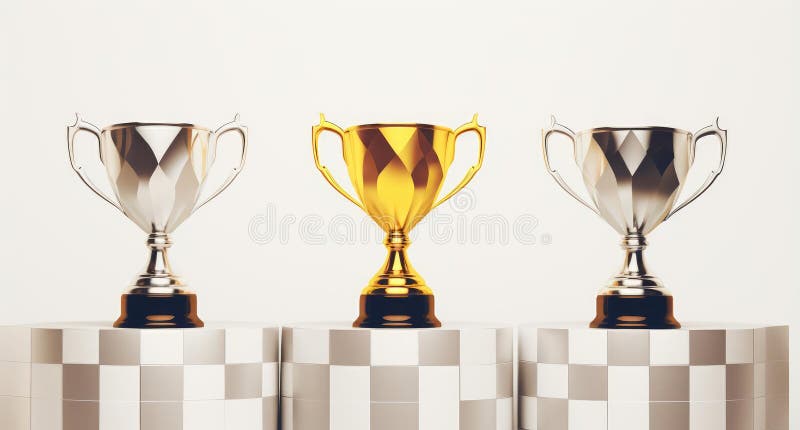 Winners Cups Stand in a Row Stock Illustration - Illustration of ...