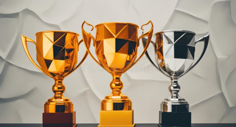 Winners Cups Stand in a Row Stock Illustration - Illustration of place ...