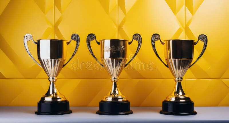 Winners Cups Stand in a Row Stock Illustration - Illustration of ...