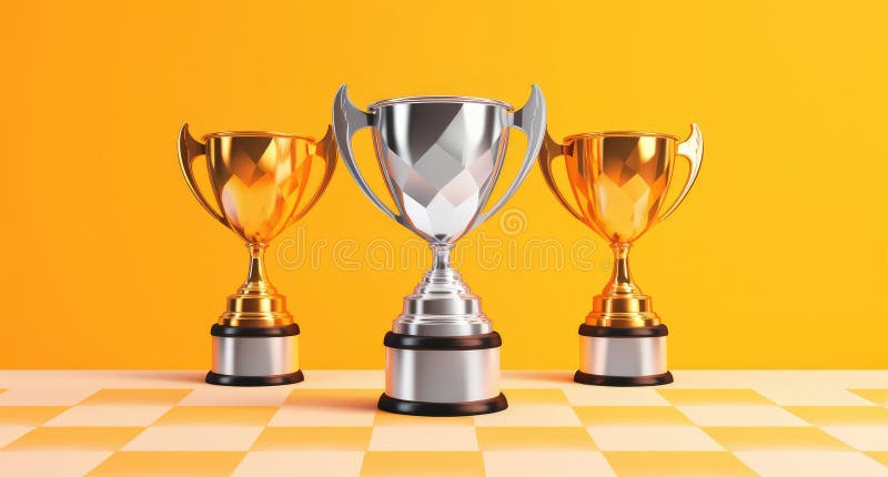 Winners Cups Stand in a Row Stock Illustration - Illustration of white ...