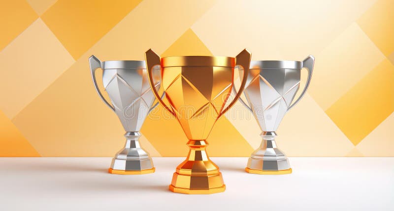 Winners Cups Stand in a Row Stock Illustration - Illustration of golden ...