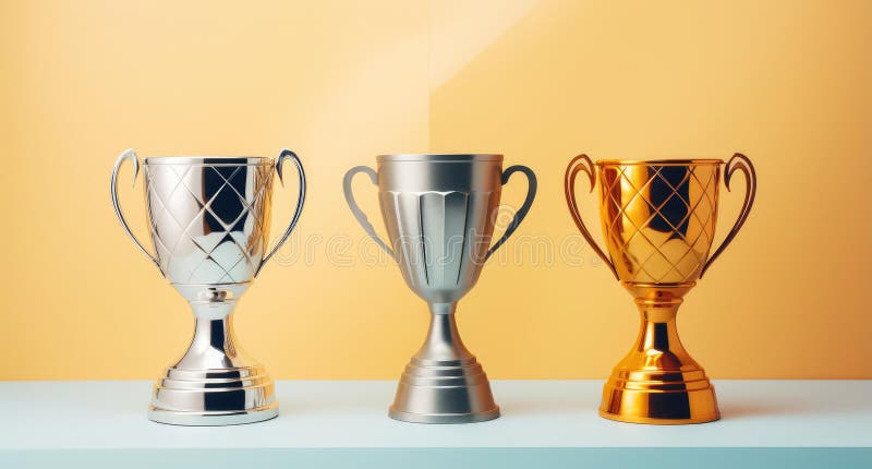Winners Cups Stand in a Row Stock Illustration - Illustration of ...