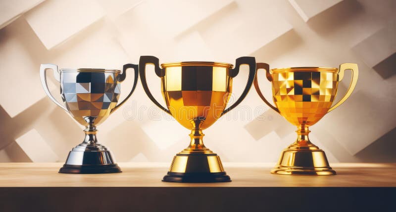 Winners Cups Stand in a Row Stock Illustration - Illustration of ...