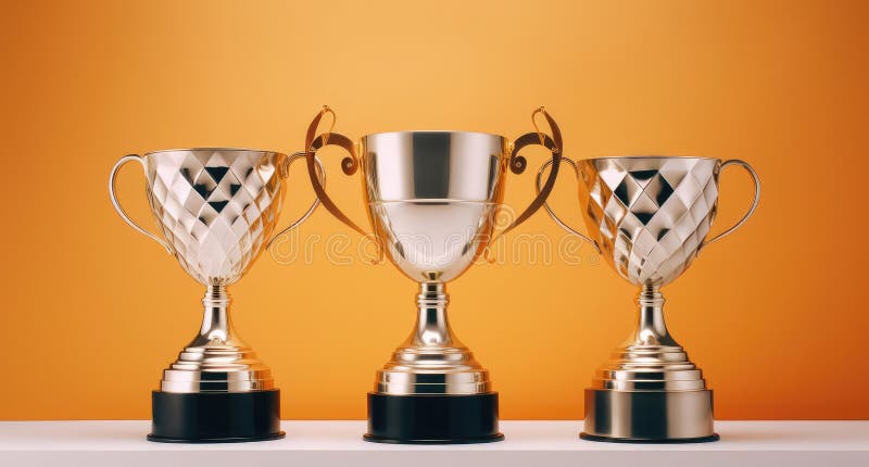 Winners Cups Stand in a Row Stock Illustration - Illustration of ...
