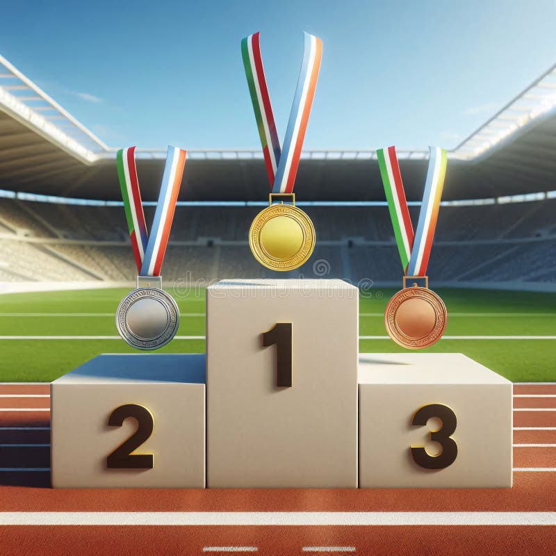 Winners Podium with Medals in a Stadium Stock Illustration ...