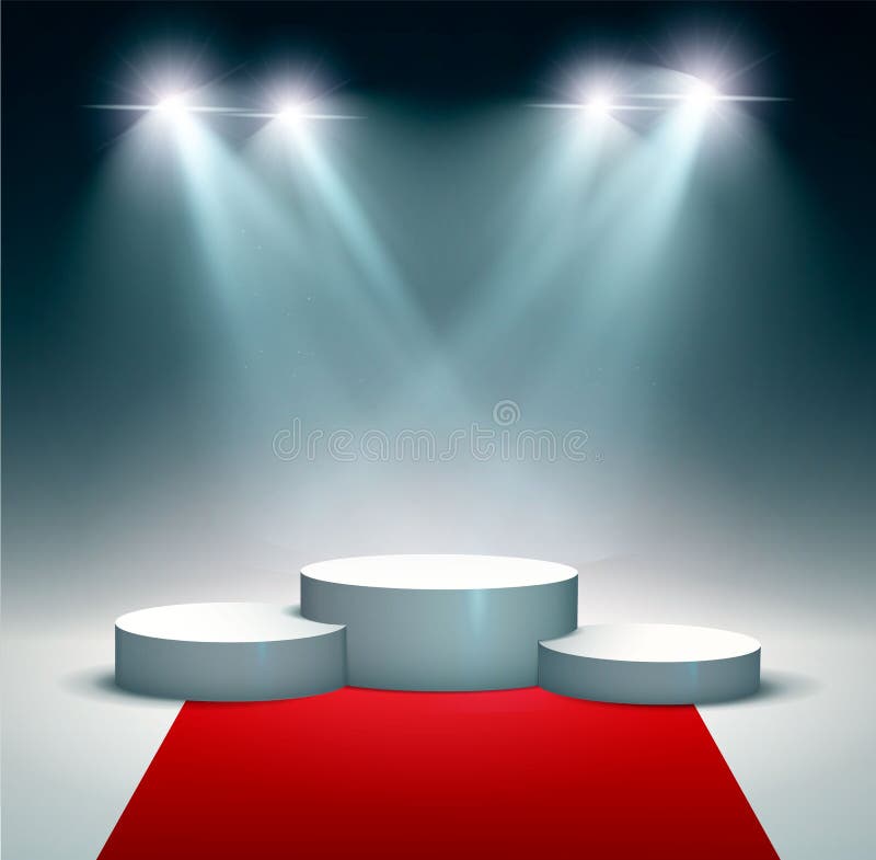 White Winners Podium with Red Carpet and Confetti. Stage for Awards ... White Winners Podium with Red Carpet and Confetti. Stage for Awards ...