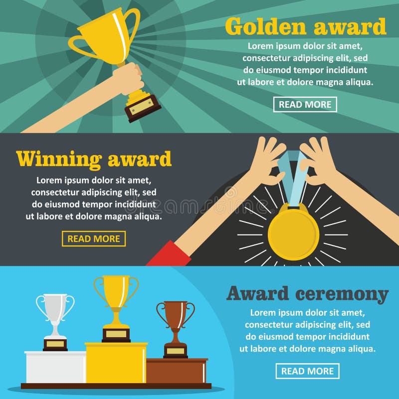 Winning Award Banner Horizontal Set, Flat Style Stock Vector ...