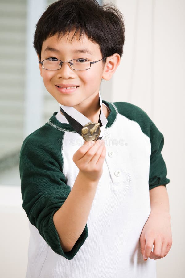 Winning Boy with His Medal and Trophy Stock Image - Image of award ...