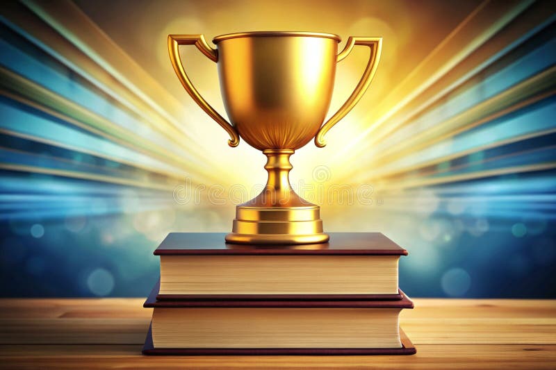 Winning Gold Cup on a Stack of Books Stock Illustration - Illustration ...