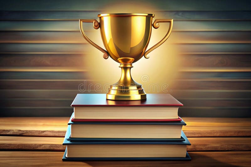 Winning Gold Cup on a Stack of Books Stock Illustration - Illustration ...