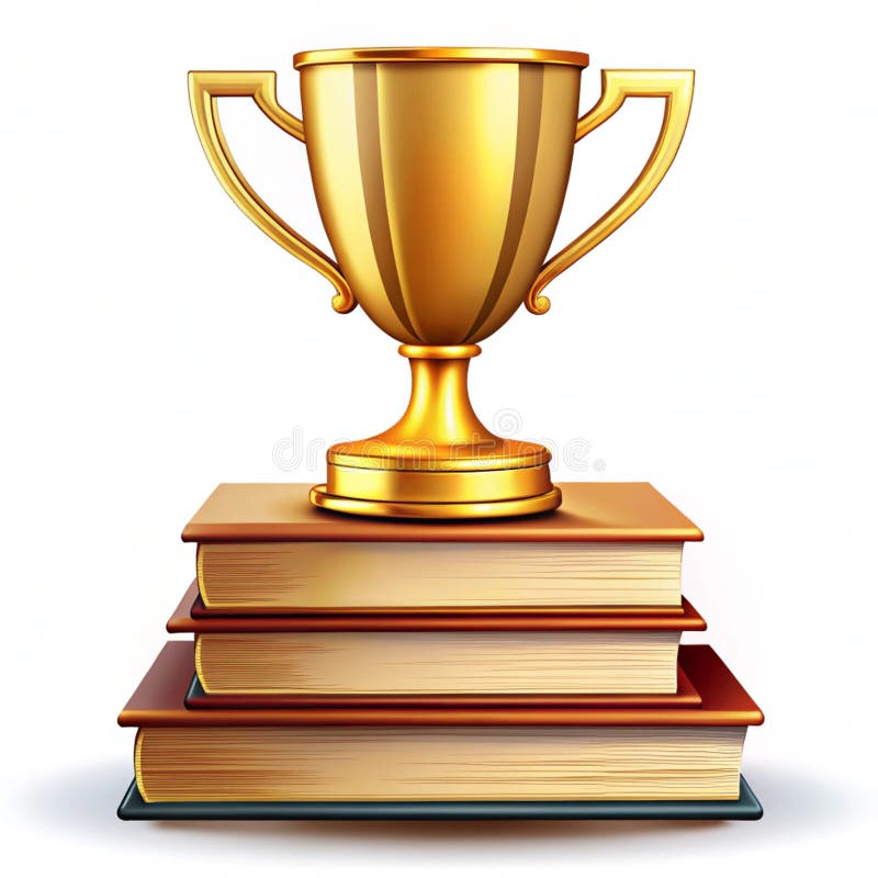 Winning Gold Cup on a Stack of Books Stock Illustration - Illustration ...