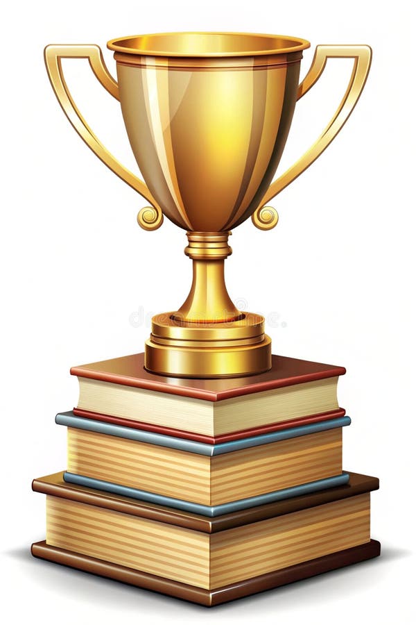 Winning Gold Cup on a Stack of Books Stock Illustration - Illustration ...