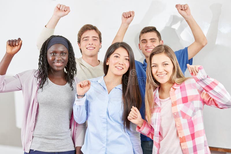 Winning Group of Students Celebrates Stock Photo - Image of hand ...