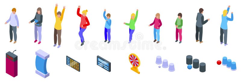 Winning Guessing Game Icons Set Isometric Vector. Show Player Stock ...