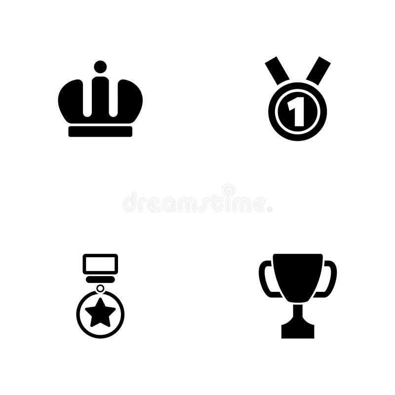 Winning - a Set of Black Four Solid Icons Isolated on a White ...