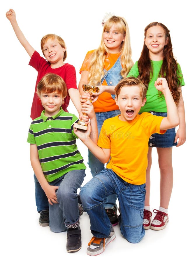 Winning Team of 5 Boys and Girls Stock Image - Image of children, bowl ...