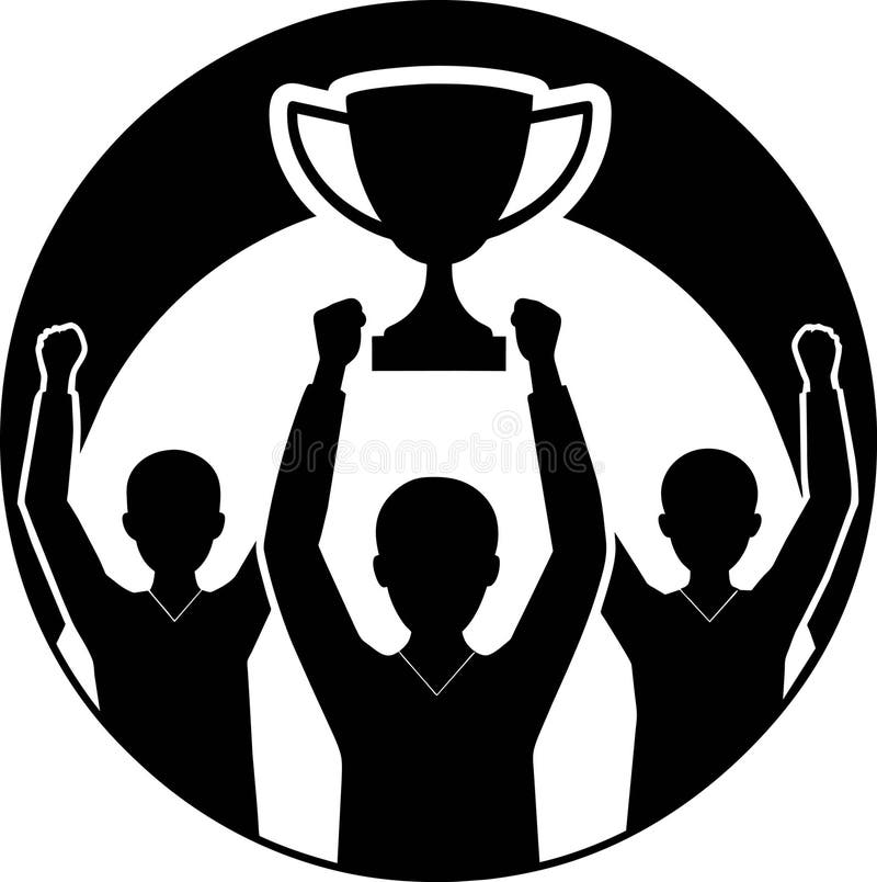 Winning Team is Holding Trophy in Hands. Silhouettes of Many Hands in ...