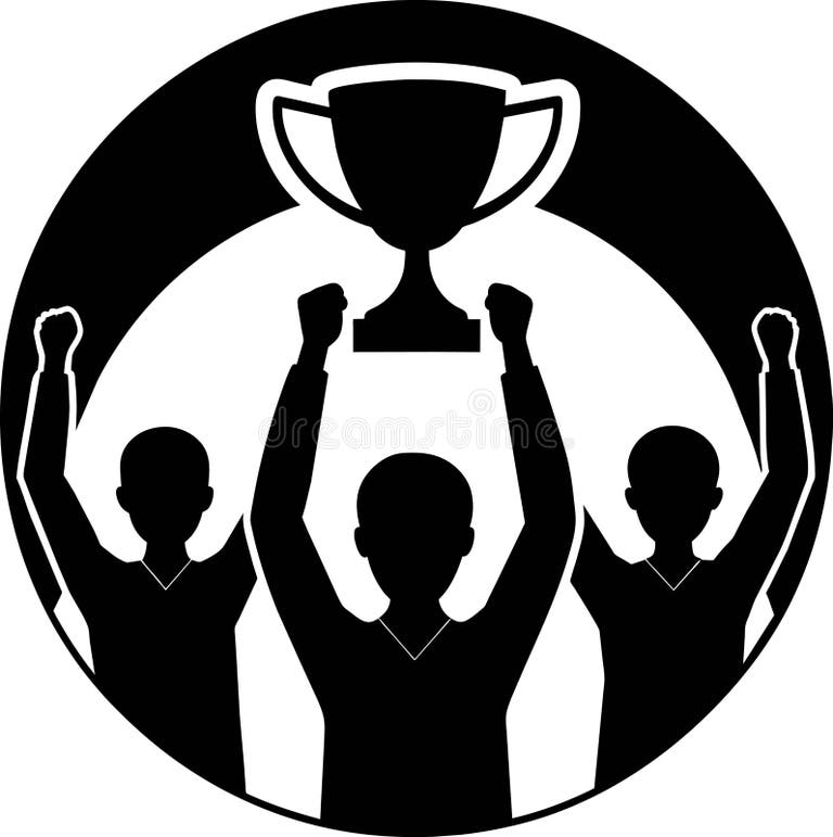 Winning Team is Holding Trophy in Hands. Silhouettes of Many Hands in ...
