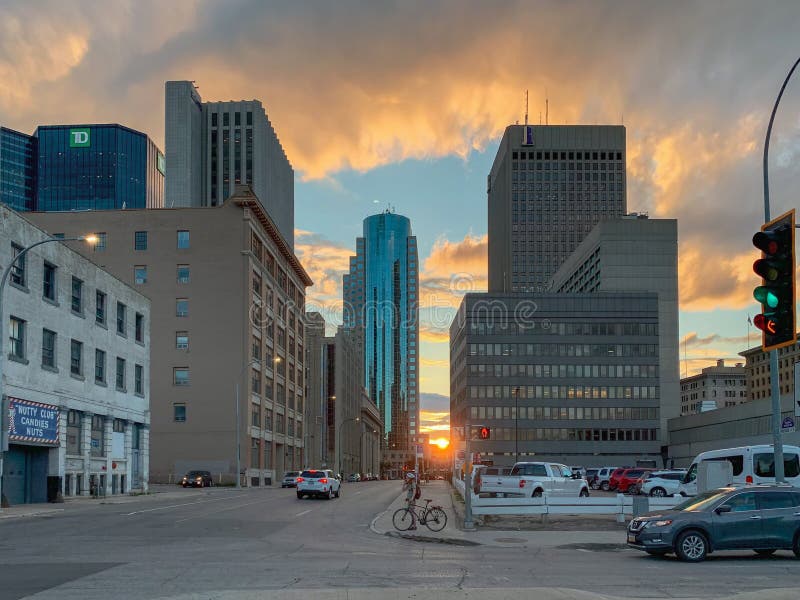Winnipeg, MB/CAN - 07-26-2019: Sun Going Down on Urban Streetscape in ...