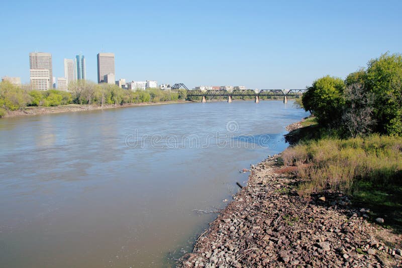 Winnipeg and the Red River stock photo. Image of downtown - 54485442