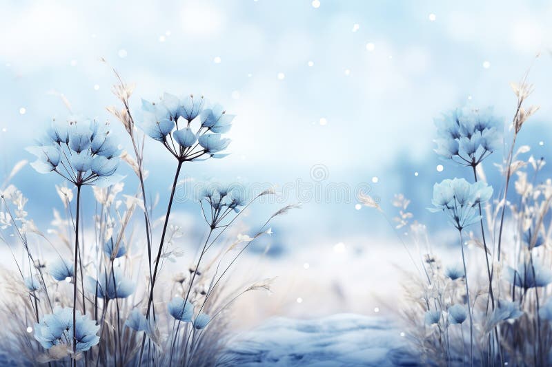 Frozen Flowers in Ice Block Abstract Macro Stock Illustration ...